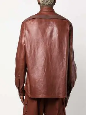Rick Owens Long-sleeved Leather Shirt Jacket