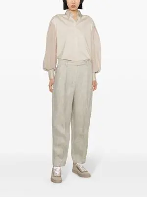 Brunello Cucinelli Mid-rise Tapered Linen Trousers