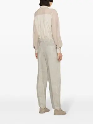 Brunello Cucinelli Mid-rise Tapered Linen Trousers