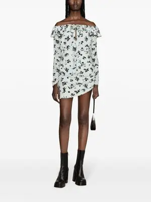 Alessandra Rich Rose-print Silk Mini Dress - Blue