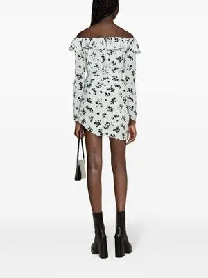 Alessandra Rich Rose-print Silk Mini Dress - Blue