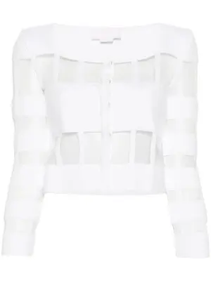 GENNY Mesh-panelled Ribbed Cardigan - White