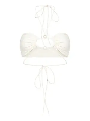 Magda Butrym Pearl-detail Bandeau Bikini Top - White