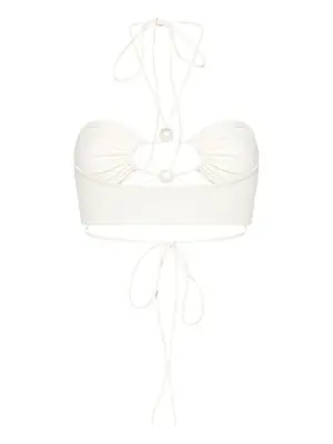 Magda Butrym Pearl-embellished Tie Bikini Top - White