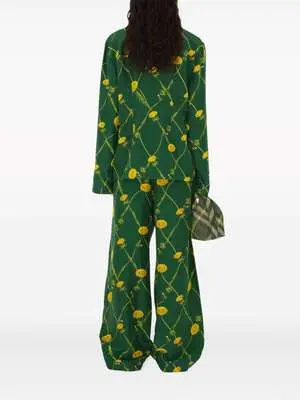 Burberry Floral-print Flared Trousers - Green