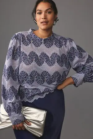 DOLAN LEFT COAST Mock-Neck Lace Blouse Blue