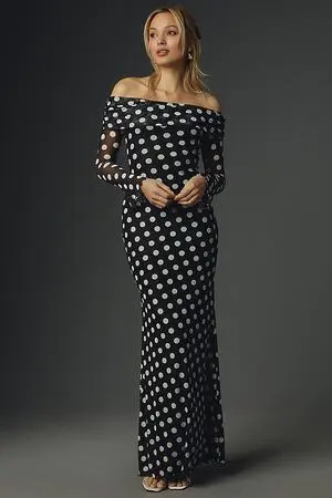AFRM Long-Sleeve Mesh Maxi Dress Black
