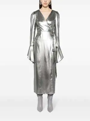 ROTATE BY BIRGER CHRISTENSEN Lamé Wrap Midi Dress