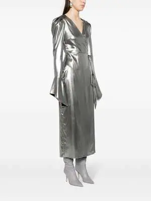 ROTATE BY BIRGER CHRISTENSEN Lamé Wrap Midi Dress
