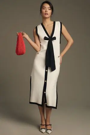 English Factory Sleeveless V-neck Bow Midi Dress