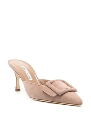 Manolo Blahnik Maysale 70mm Buckled Suede Mules