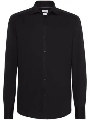 Brunello Cucinelli Spread-collar Cotton Shirt - Black