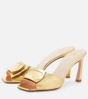 ROGER VIVIER Trumpet Metallic Leather Mules - Gold