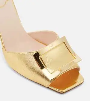 ROGER VIVIER Trumpet Metallic Leather Mules - Gold