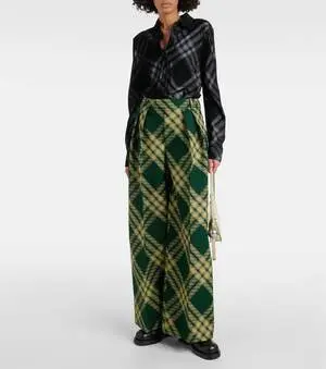 Burberry Checked Wool Twill Wide-leg Pants - Multicoloured