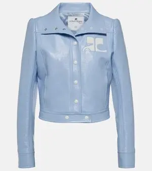 COURREGES Reedition Cropped Vinyl Jacket - Blue