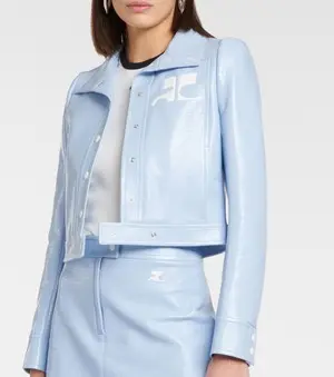 COURREGES Reedition Cropped Vinyl Jacket - Blue