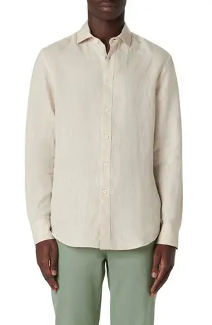 Bugatchi Axel Linen Button-up Shirt Beige