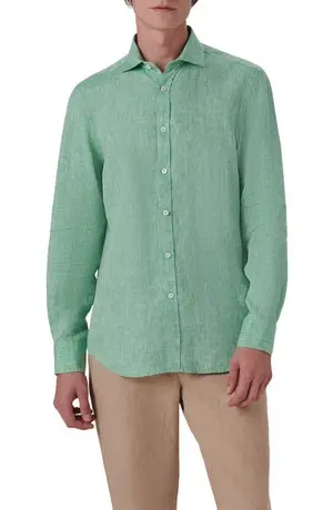 Bugatchi Axel Linen Button-up Shirt - Jade