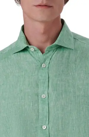 Bugatchi Axel Linen Button-up Shirt - Jade