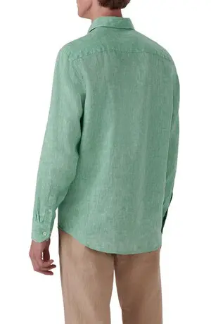 Bugatchi Axel Linen Button-up Shirt - Jade