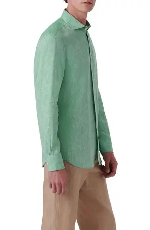 Bugatchi Axel Linen Button-up Shirt - Jade