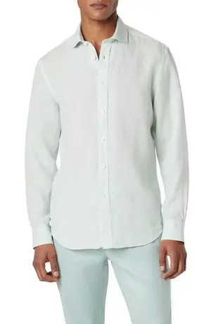 Bugatchi Axel Linen Button-up Shirt Seafoam