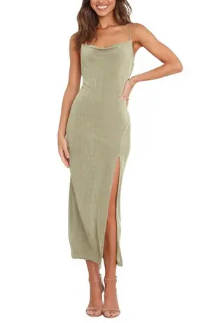 PETAL & PUP Diani Cowl Neck Midi Slipdress - Olive