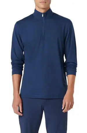 Bugatchi Quarter Zip Performance Pullover - Navy
