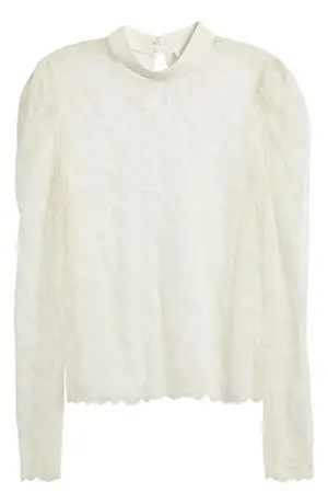 FRAME Sheer Lace Mock Neck Top