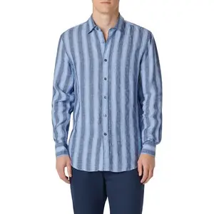 Bugatchi Julian Shaped Fit Stripe Linen Button-up Shirt