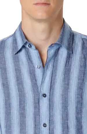 Bugatchi Julian Shaped Fit Stripe Linen Button-up Shirt