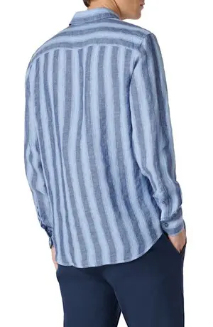 Bugatchi Julian Shaped Fit Stripe Linen Button-up Shirt