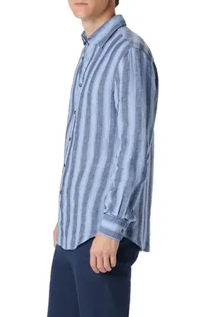 Bugatchi Julian Shaped Fit Stripe Linen Button-up Shirt
