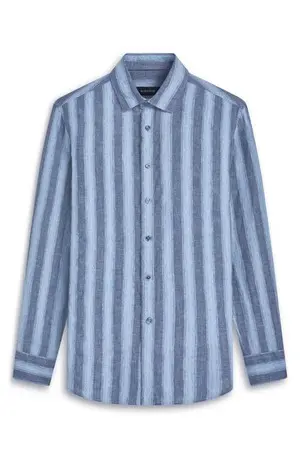 Bugatchi Julian Shaped Fit Stripe Linen Button-up Shirt