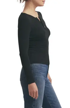FAVORITE DAUGHTER Long Sleeve Rib Henley - Black
