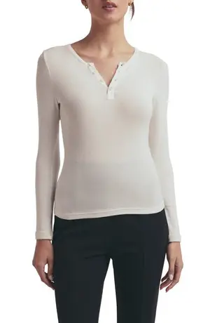 FAVORITE DAUGHTER Long Sleeve Rib Henley - White