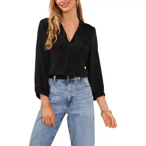 Vince Camuto Pleat Front Satin Shirt - Rich Black