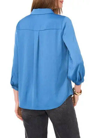 Vince Camuto Pleat Front Satin Shirt - Vintage Blue