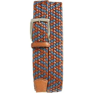 Torino Braided Leather & Linen Belt - Cognac/navy