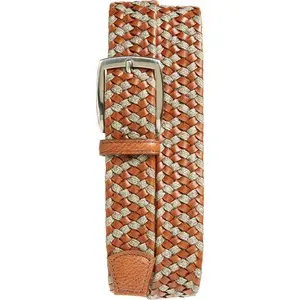 Torino Braided Leather & Linen Belt - Cognac/taupe
