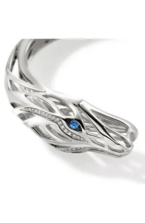 John Hardy Sterling Naga Hinged Cuff With Diamond And Sapphire