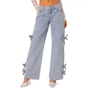 EDIKTED Bow Low Rise Wide Leg Cargo Jeans
