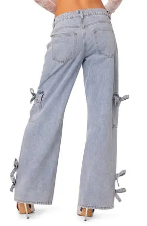 EDIKTED Bow Low Rise Wide Leg Cargo Jeans