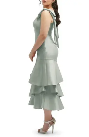 Dessy Collection Layered Ruffle Satin Midi Dress