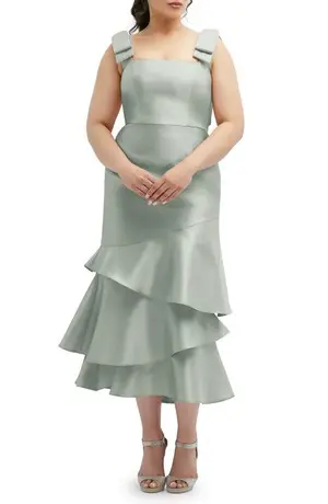 Dessy Collection Layered Ruffle Satin Midi Dress