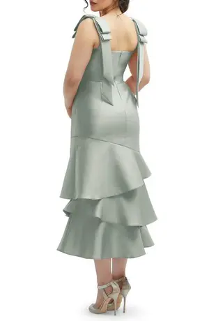 Dessy Collection Layered Ruffle Satin Midi Dress