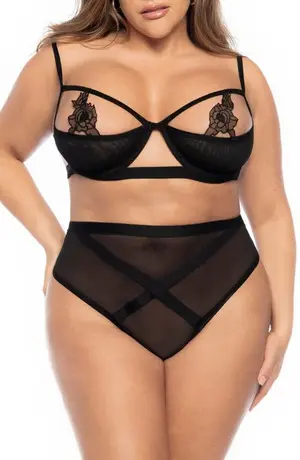 MAPALE Cutout Underwire Bra & High Waist Briefs - Black