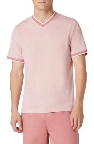 Bugatchi High V-neck T-shirt Dusty Pink
