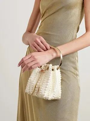 JIMMY CHOO Bon Bon Embellished Bucket Bag - White